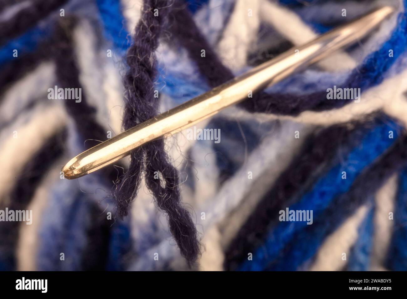 Very close up, macro, still life of colourful wood and needle, high ...
