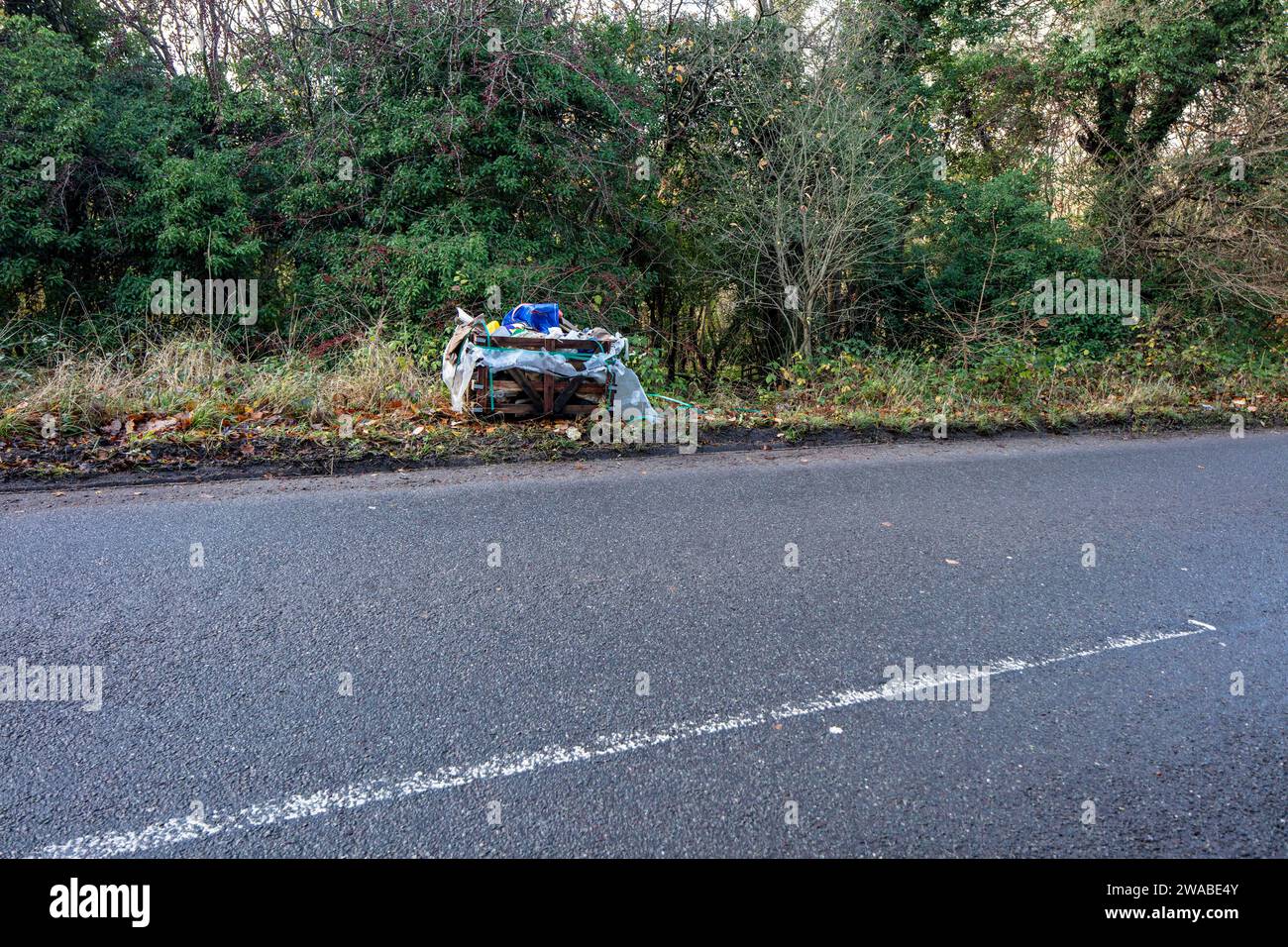 Crate fly tipped beside a country road, Incongruous, high resolution ...
