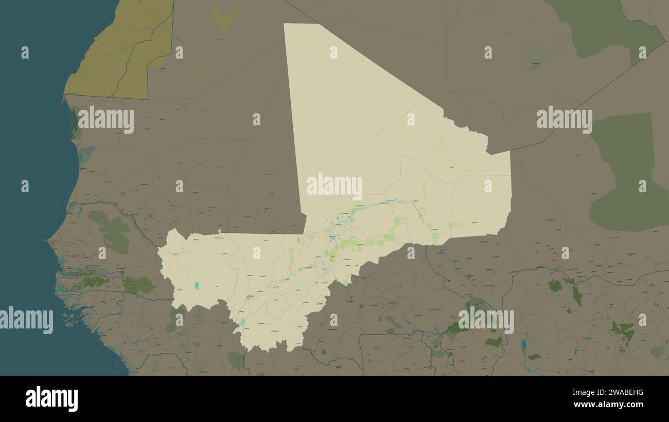 Mali highlighted on a topographic, OSM Humanitarian style map Stock ...
