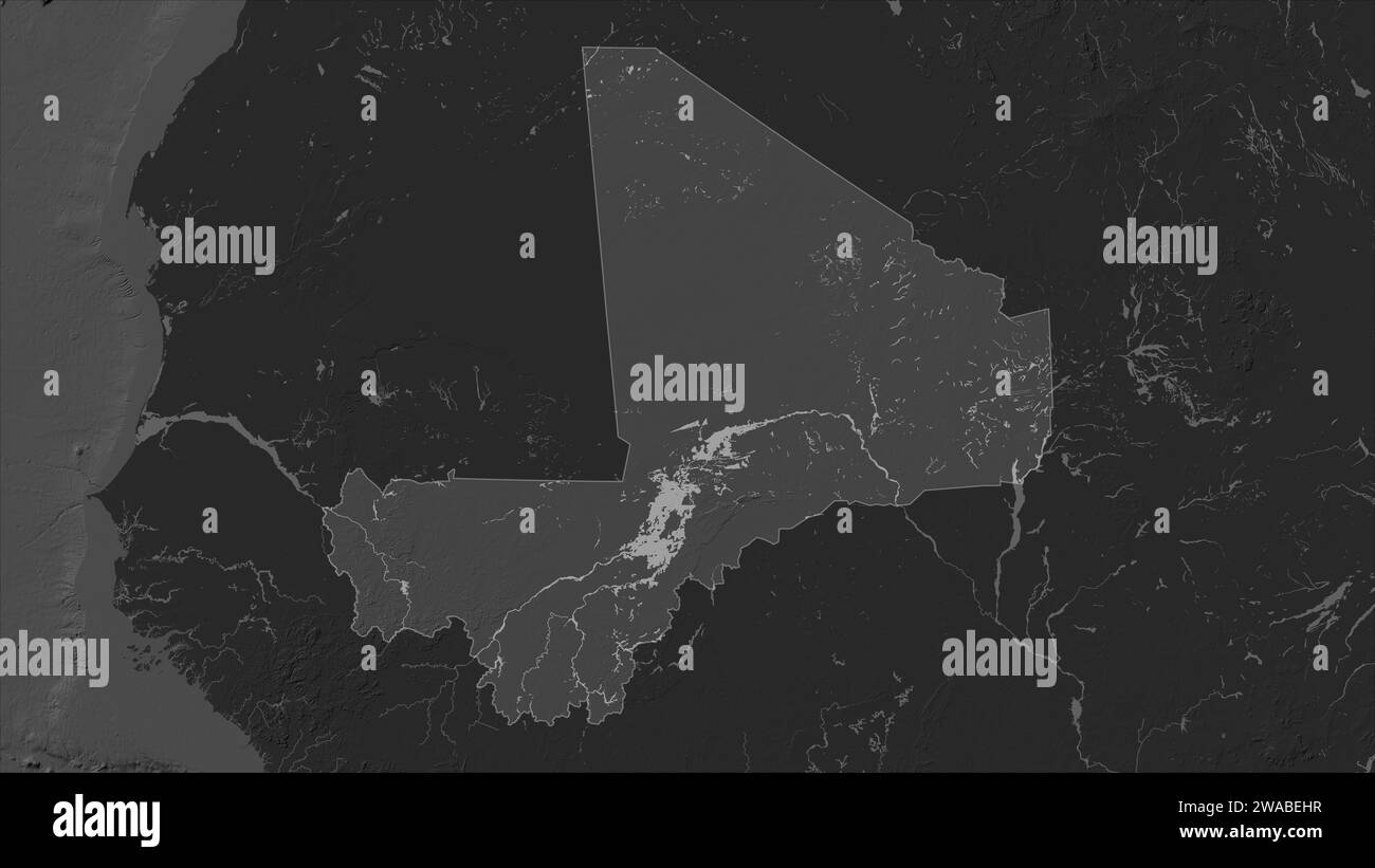 Mali highlighted on a Bilevel elevation map with lakes and rivers Stock ...
