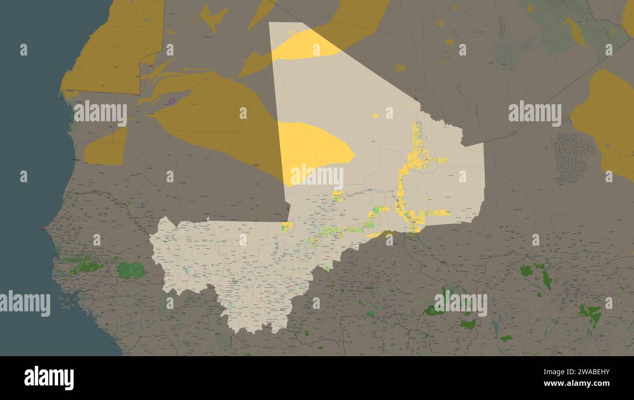 Mali highlighted on a topographic, OSM France style map Stock Photo - Alamy