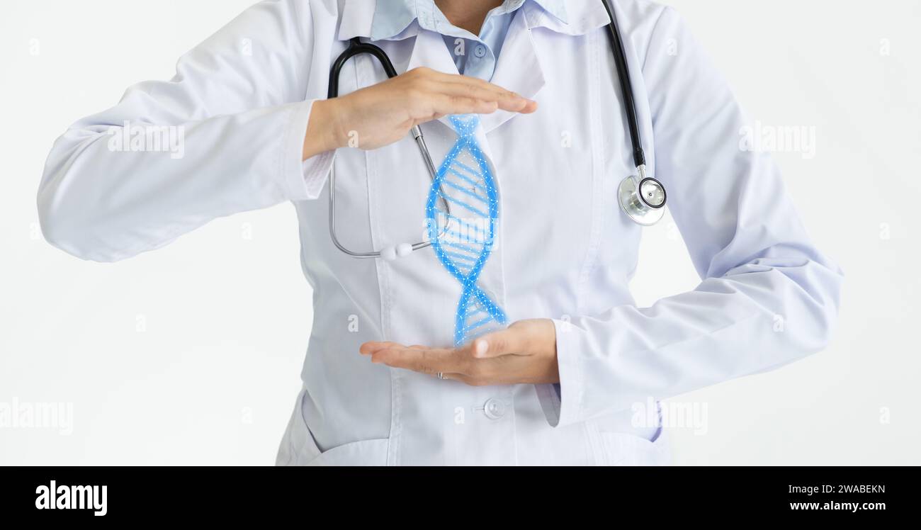 Medical geneticist exploring 3D DNA model, cropped Stock Photo - Alamy
