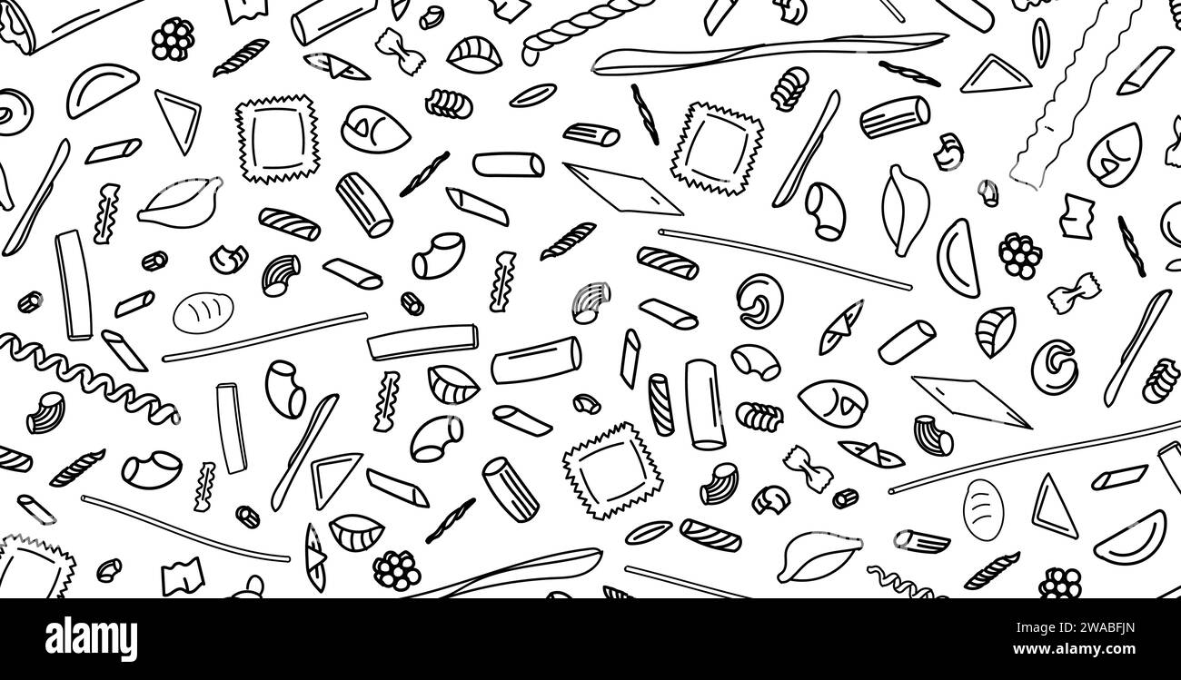 Italian pasta hand drawn background, doodle and vector illustration ...