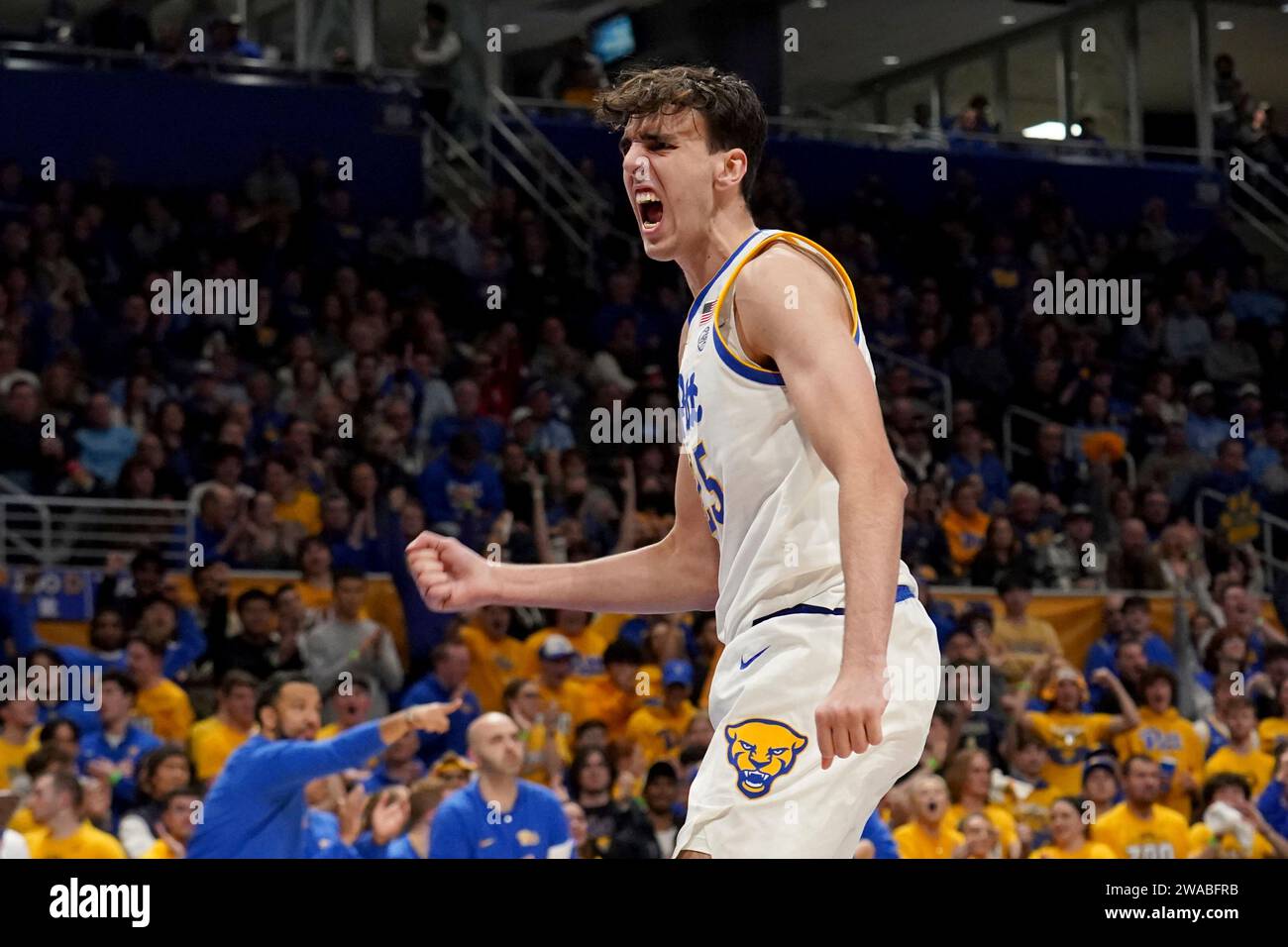 Pittsburgh forward Guillermo Diaz Graham (25) celebrates after a dunk ...