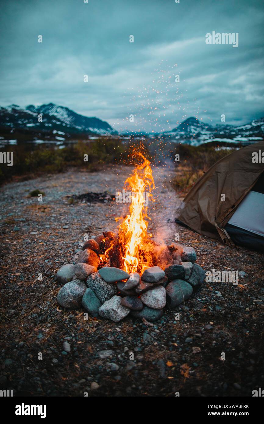 Bonfire crackling in Alaska Stock Photo - Alamy