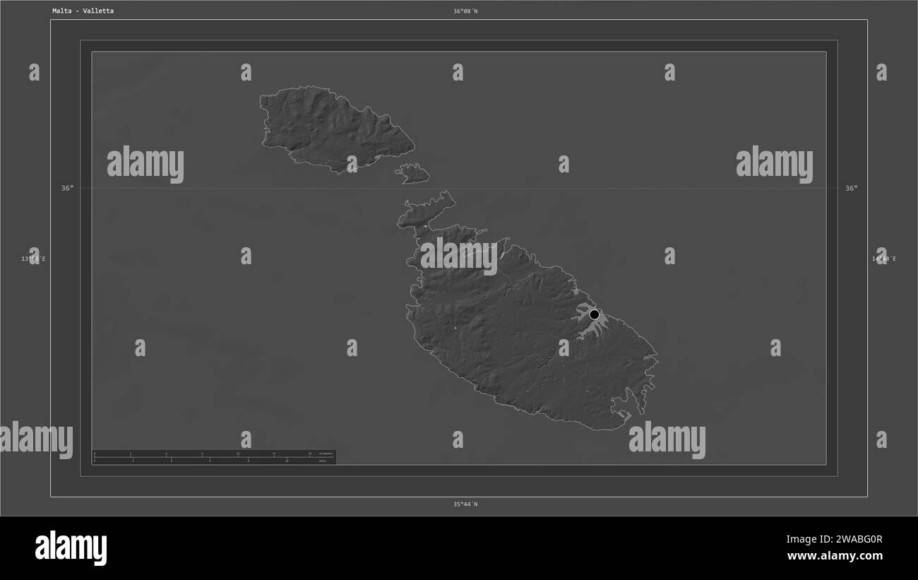 Malta highlighted on a Bilevel elevation map with lakes and rivers map ...