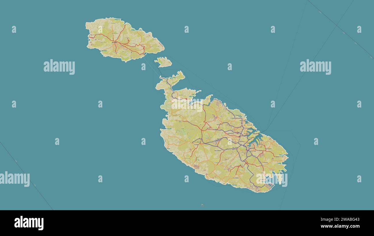 Malta outlined on a topographic, OSM Humanitarian style map Stock Photo ...
