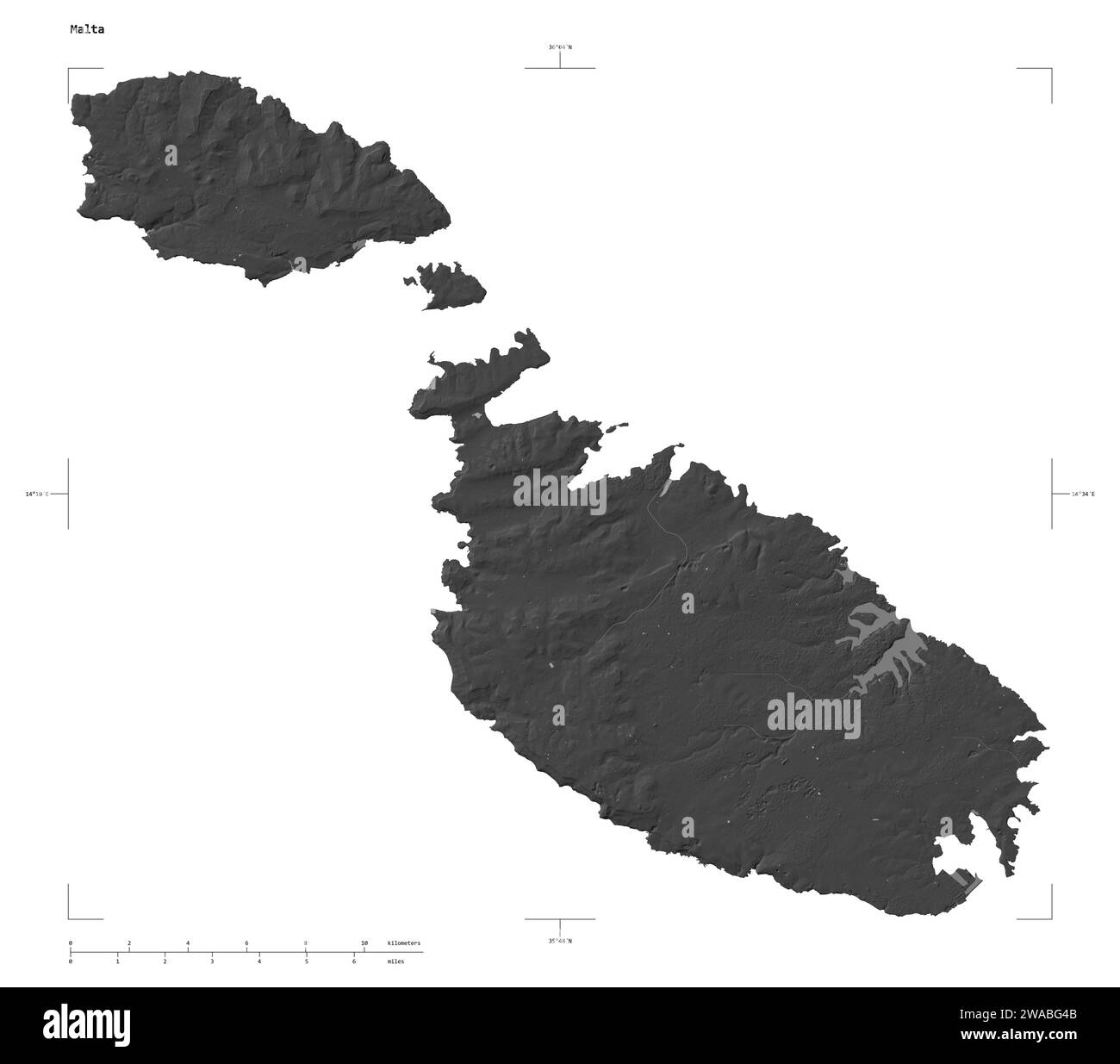 Shape of a Bilevel elevation map with lakes and rivers of the Malta ...