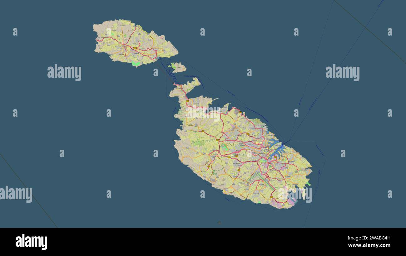 Malta highlighted on a topographic, OSM Germany style map Stock Photo ...