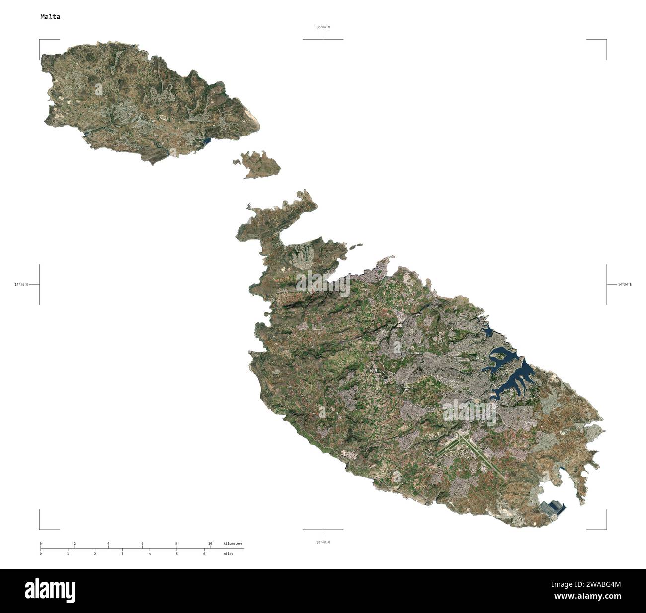 Shape of a high resolution satellite map of the Malta, with distance ...