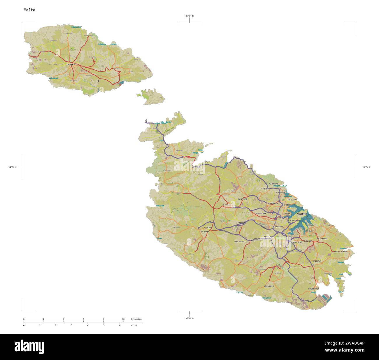 Shape of a topographic, OSM Humanitarian style map of the Malta, with ...