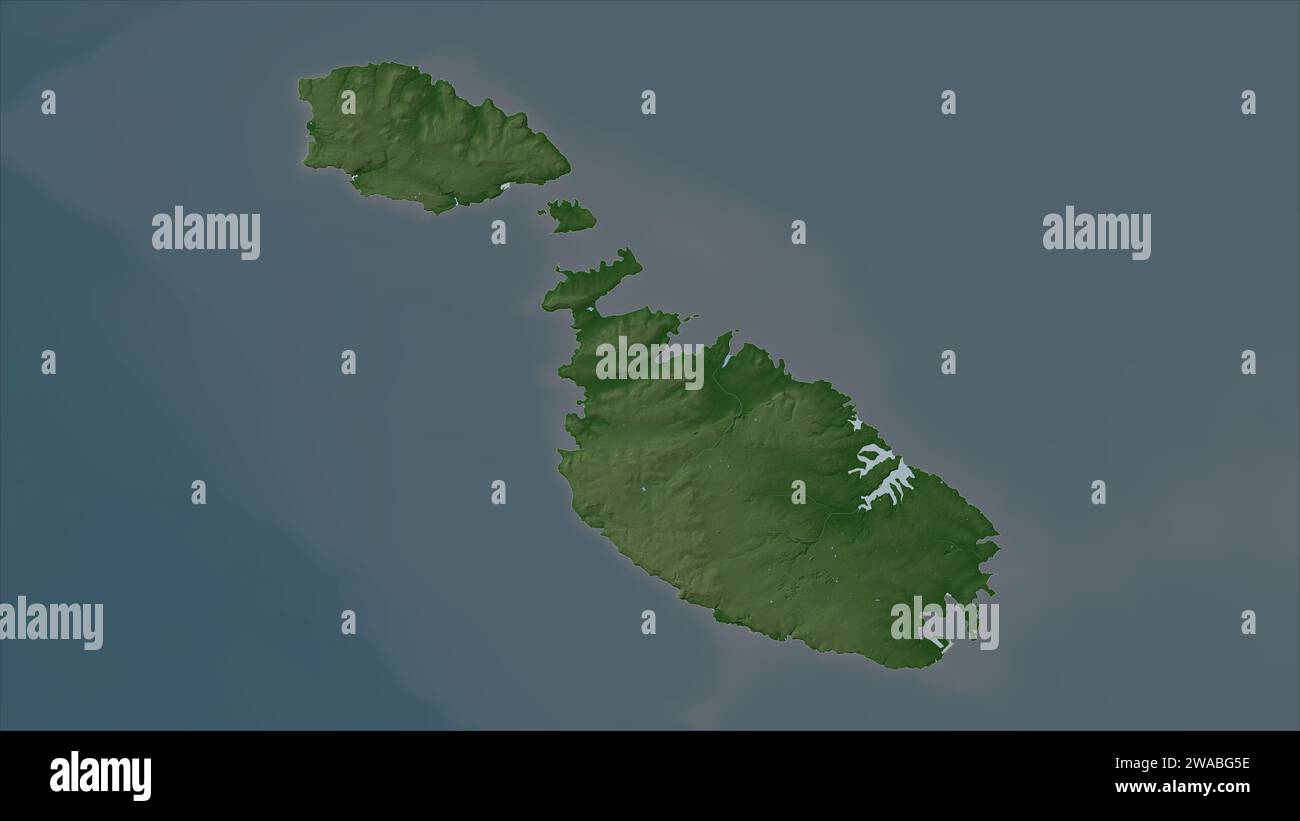 Malta highlighted on a Pale colored elevation map with lakes and rivers ...