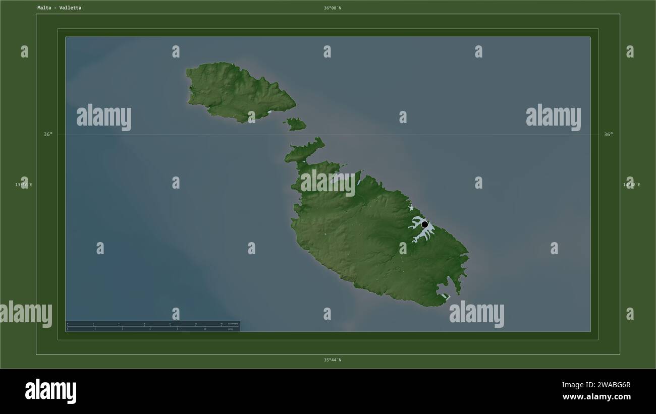 Malta highlighted on a Pale colored elevation map with lakes and rivers ...