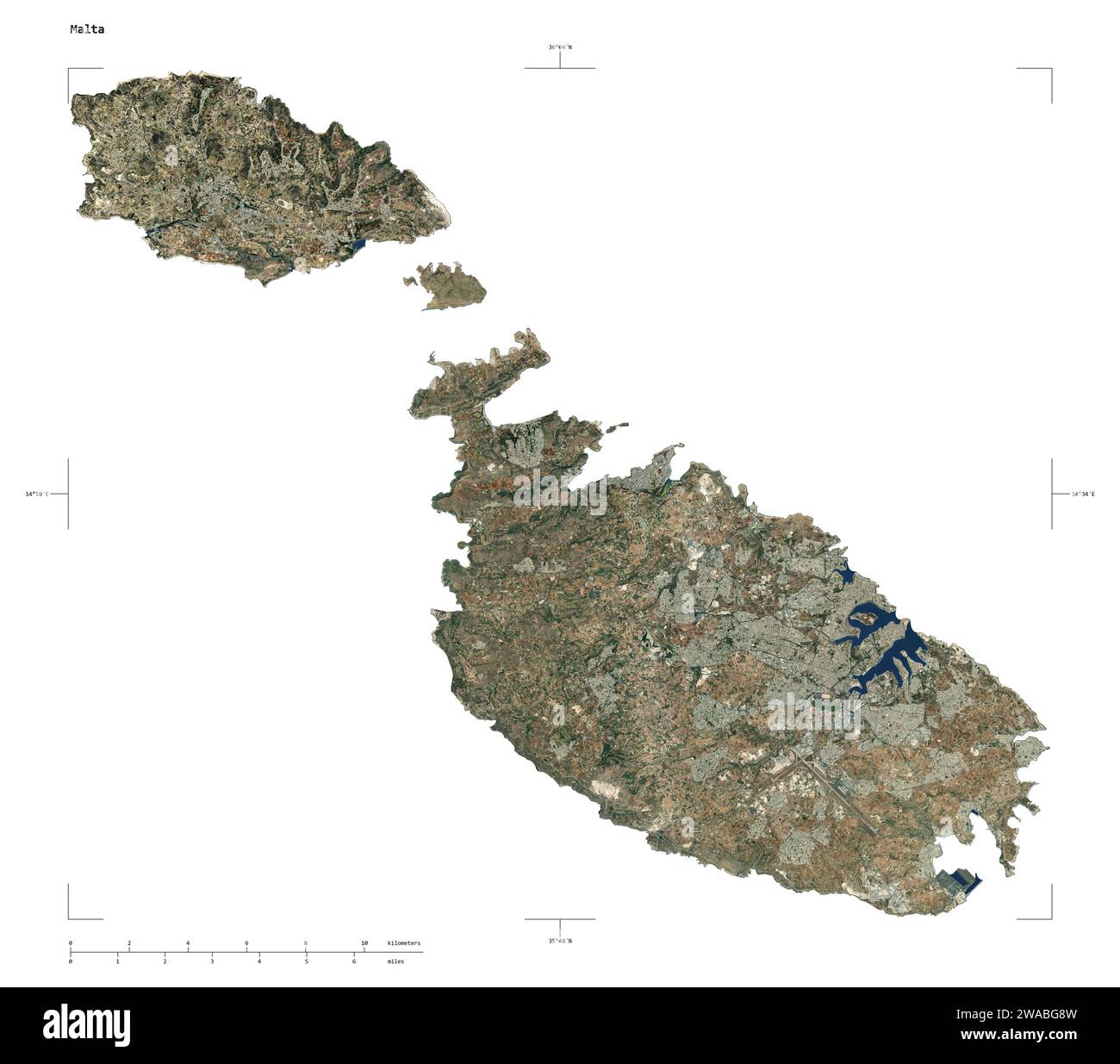 Shape of a low resolution satellite map of the Malta, with distance ...