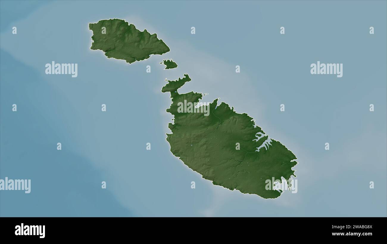 Malta outlined on a Pale colored elevation map with lakes and rivers Stock Photo - Alamy