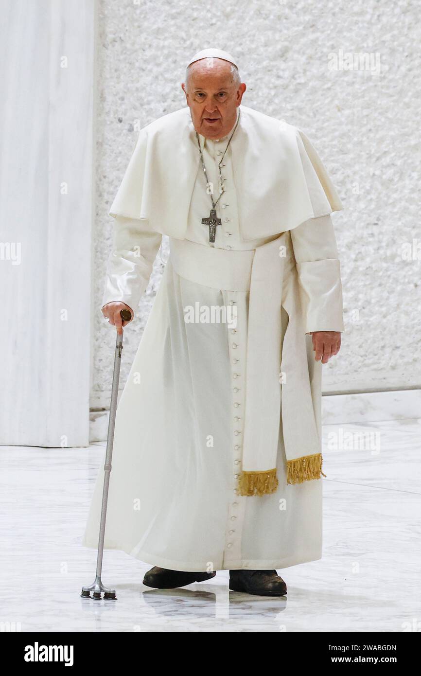 Vatican City, Vatican City. 03rd Jan, 2024. Pope Francis arrives to ...