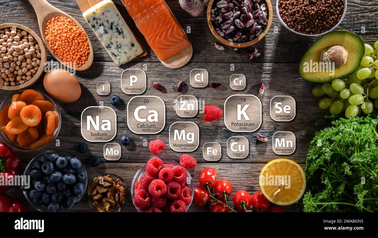 Composition with food products and main minerals essencial for human ...