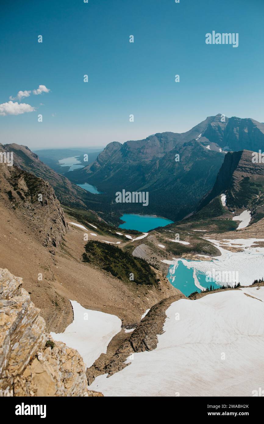 Glacier lake overlook with mountains all around Stock Photo - Alamy