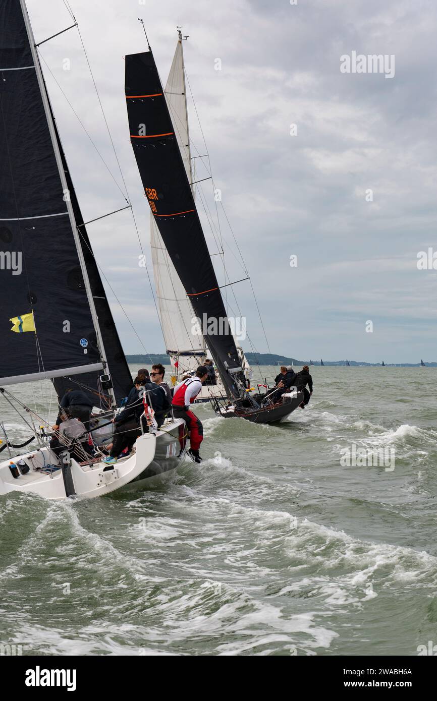 Tight sailboat racing as these HP30 class sailing yachts Mako and Pandemonium make their way ...
