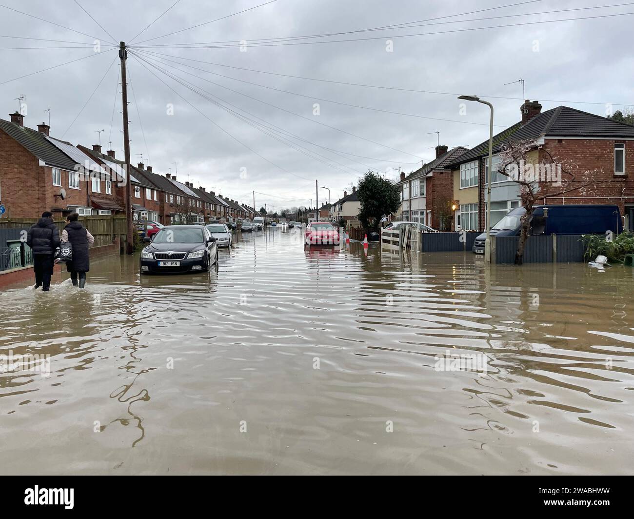 A residential street is flooded in Loughborough, Leicestershire after ...