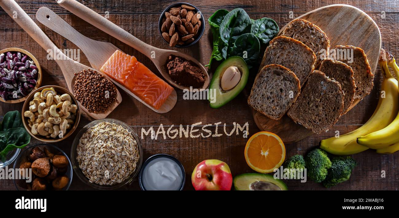 Composition with food products rich in magnesium Stock Photo - Alamy