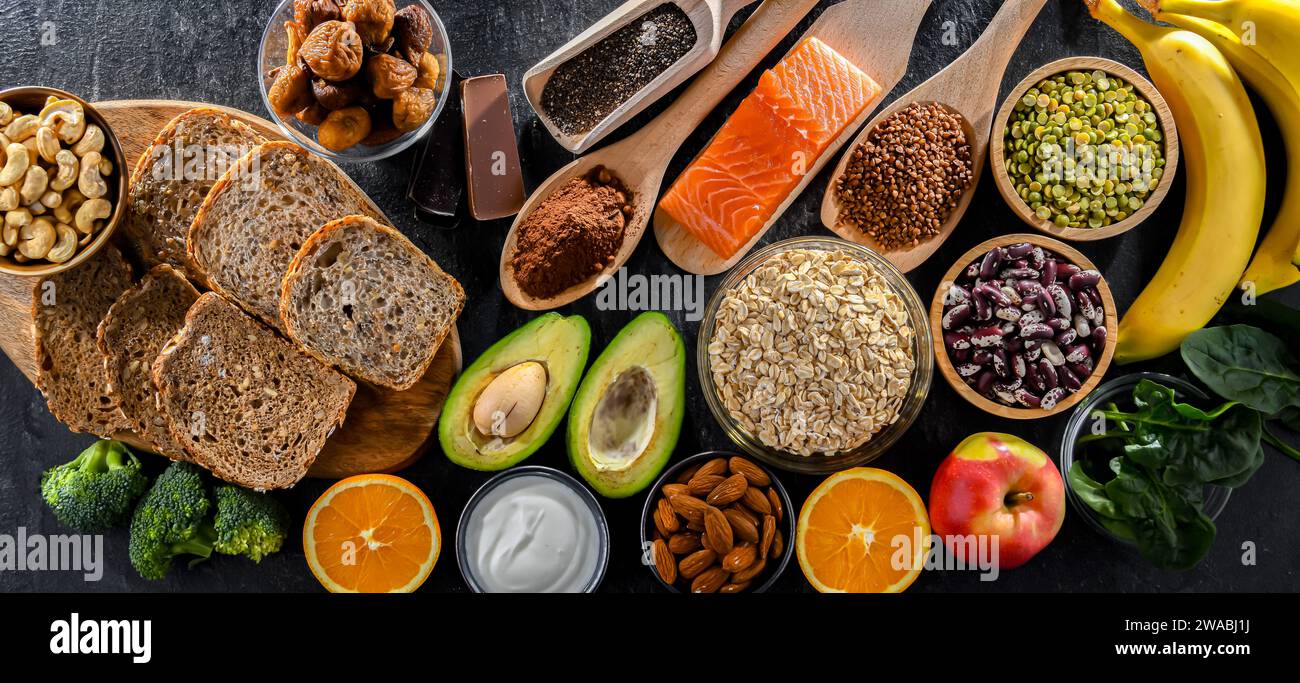 Composition with food products rich in magnesium Stock Photo - Alamy