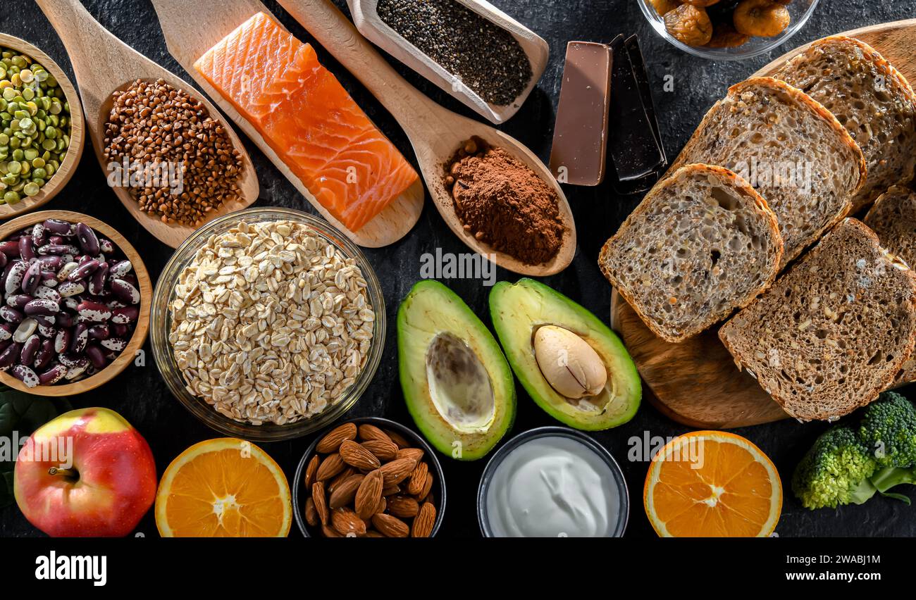 Composition with food products rich in magnesium Stock Photo - Alamy