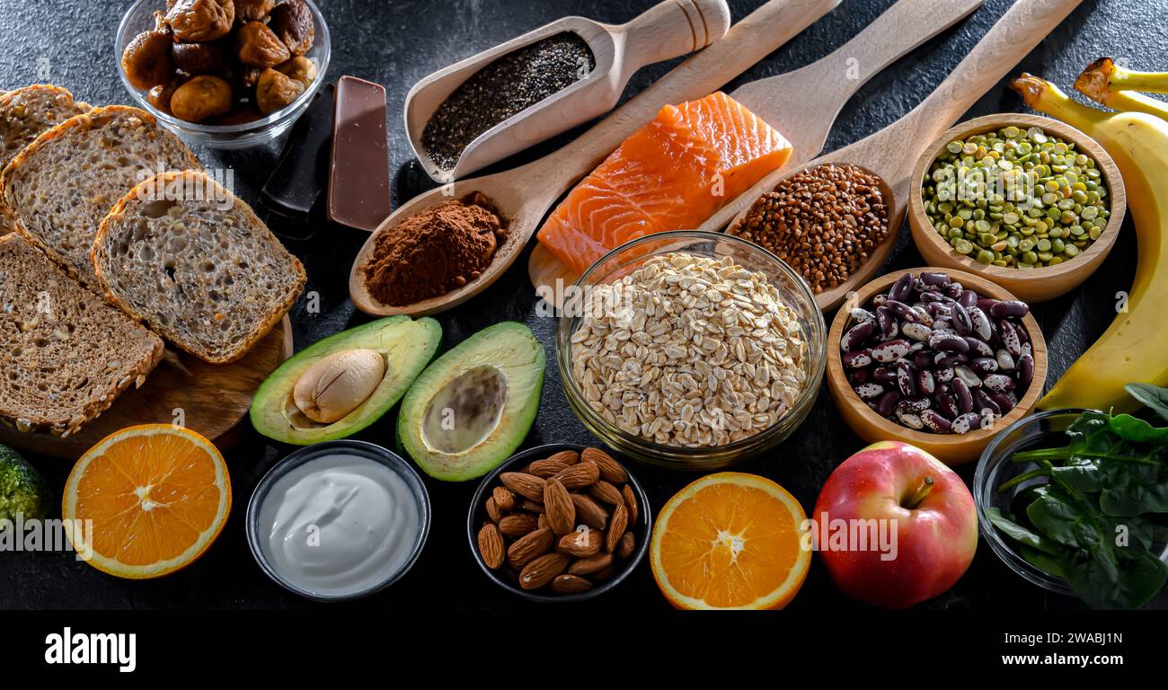 Composition with food products rich in magnesium Stock Photo - Alamy