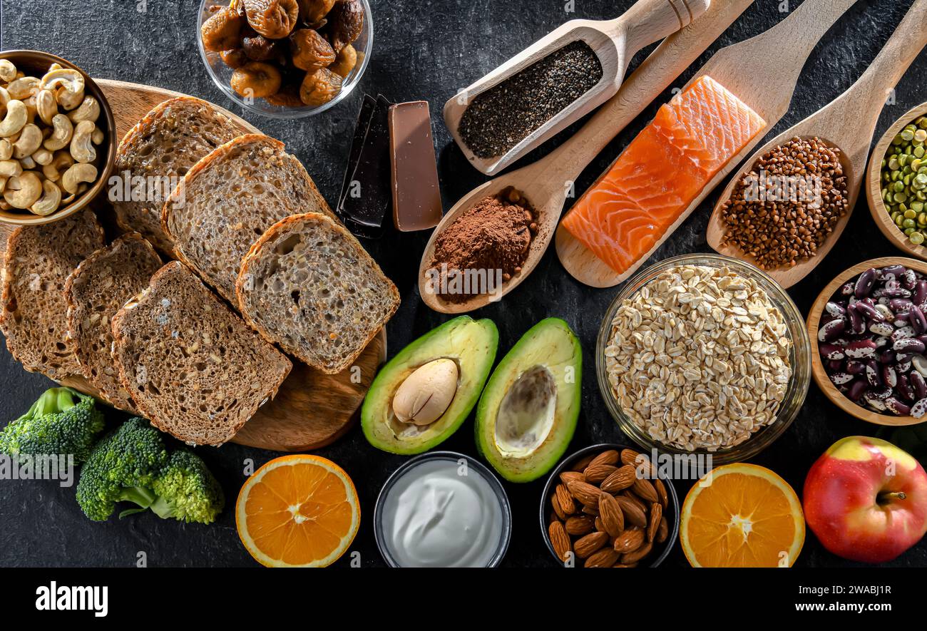 Composition with food products rich in magnesium Stock Photo - Alamy