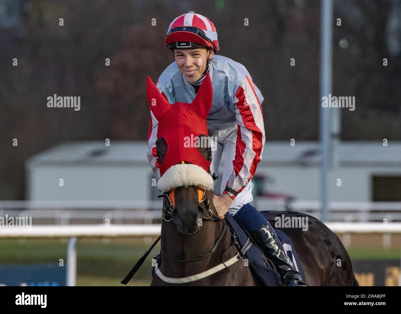 Jockey Billy Loughnane heading to post at Wolverhampton Racecourse ...