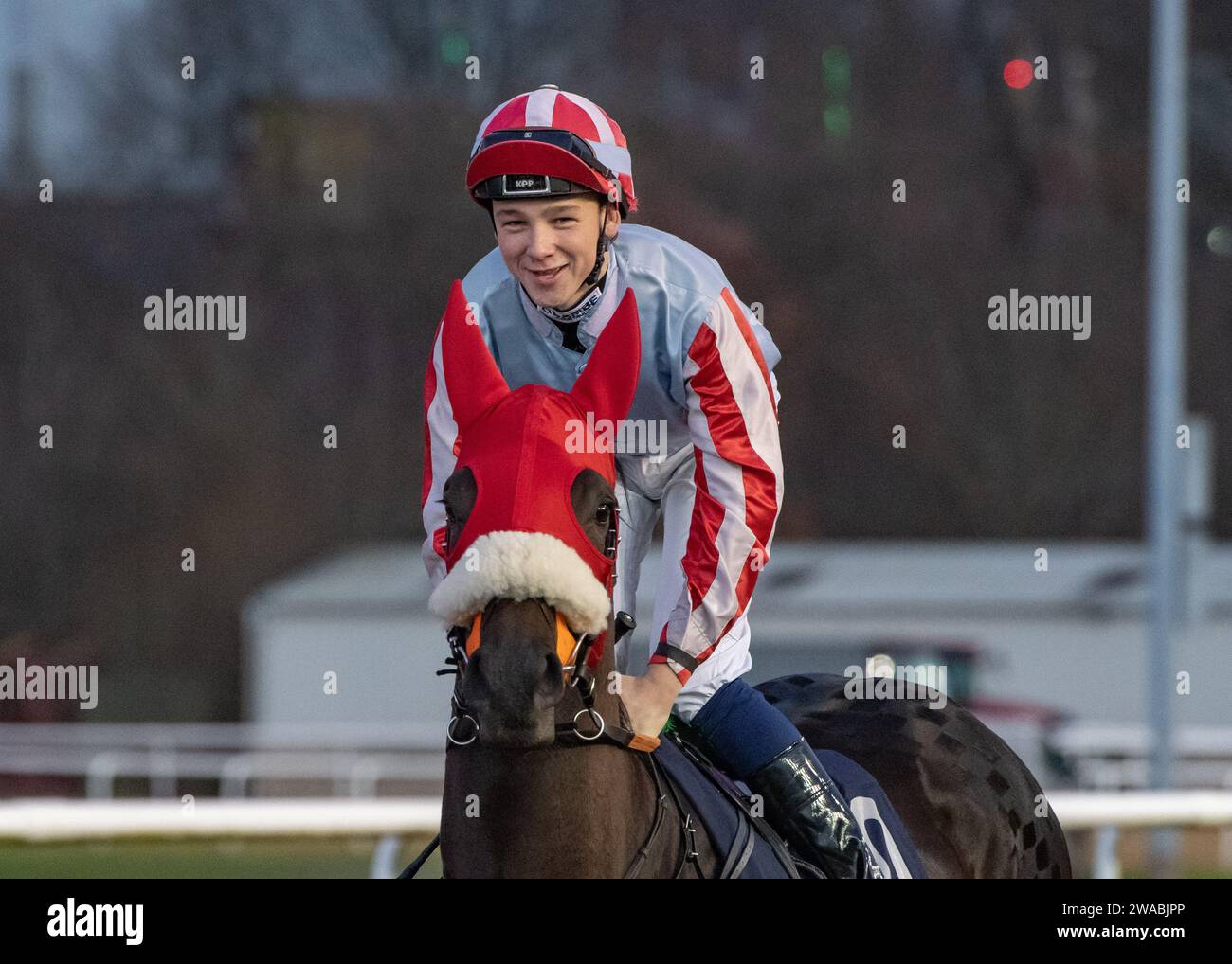Jockey Billy Loughnane heading to post at Wolverhampton Racecourse ...