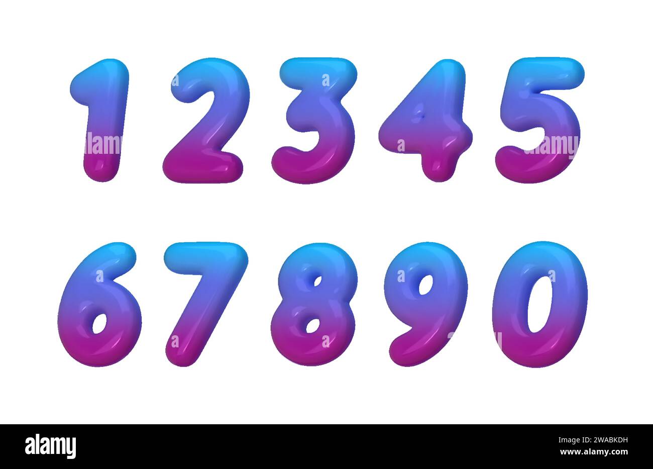 3D numbers plastic violet from 0 to 9. Vector illustration Stock Vector ...