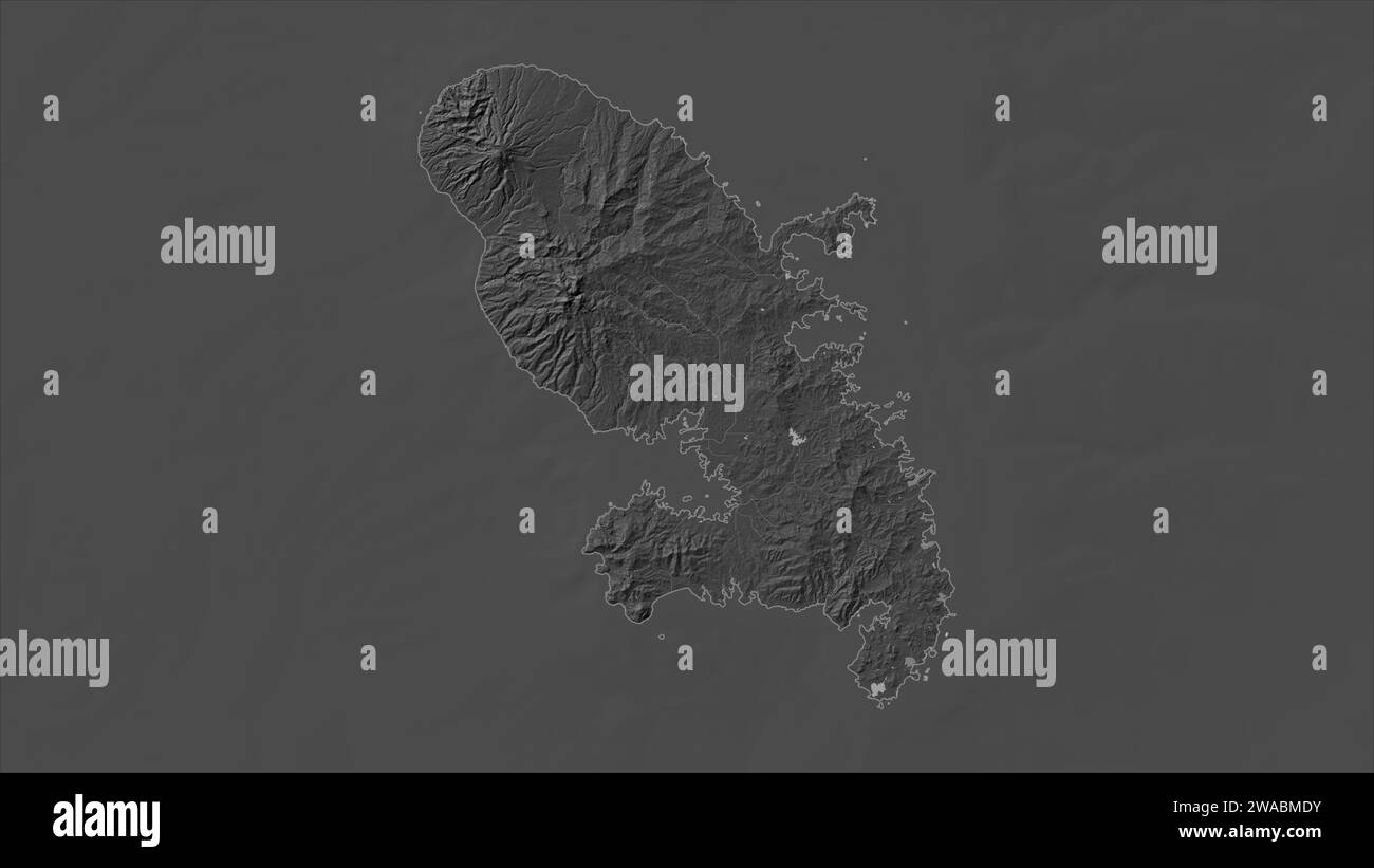 Martinique highlighted on a Bilevel elevation map with lakes and rivers ...