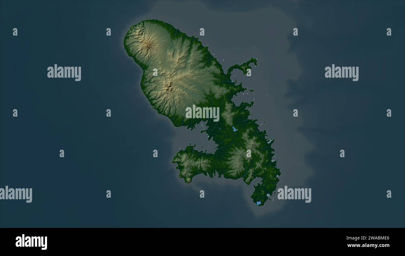 Martinique highlighted on a Colored elevation map with lakes and rivers ...