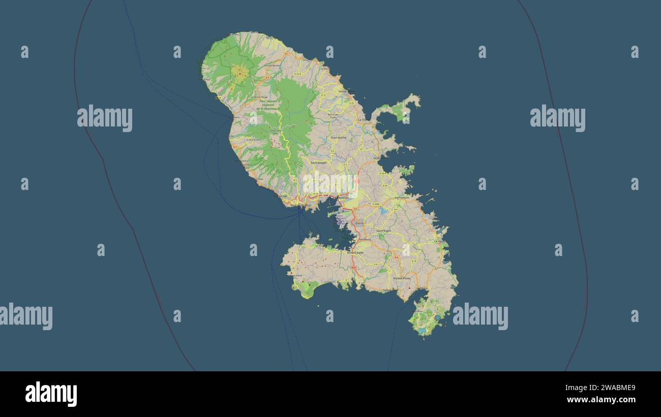 Martinique highlighted on a topographic, OSM standard style map Stock ...
