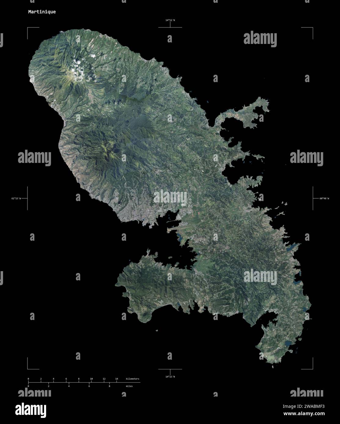 Shape of a high resolution satellite map of the Martinique, with ...