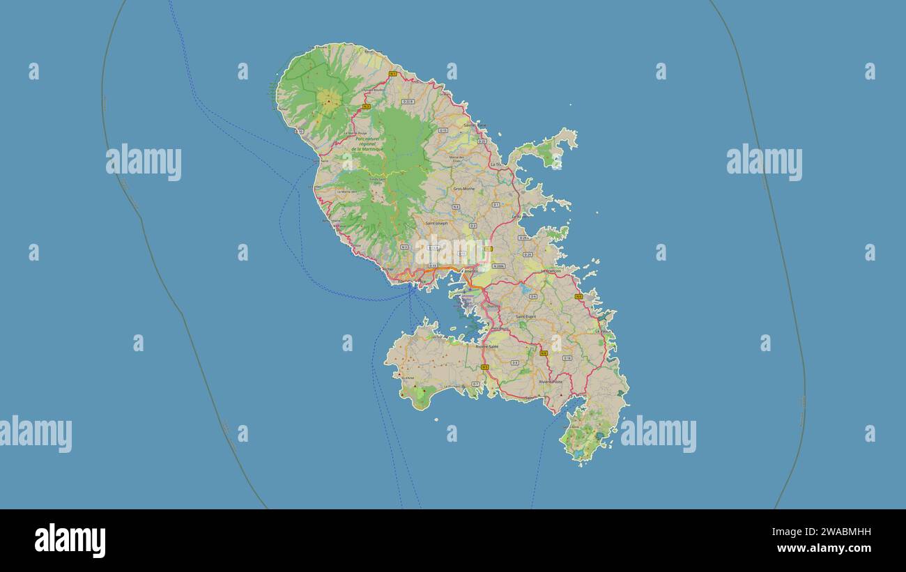 Martinique outlined on a topographic, OSM Germany style map Stock Photo - Alamy