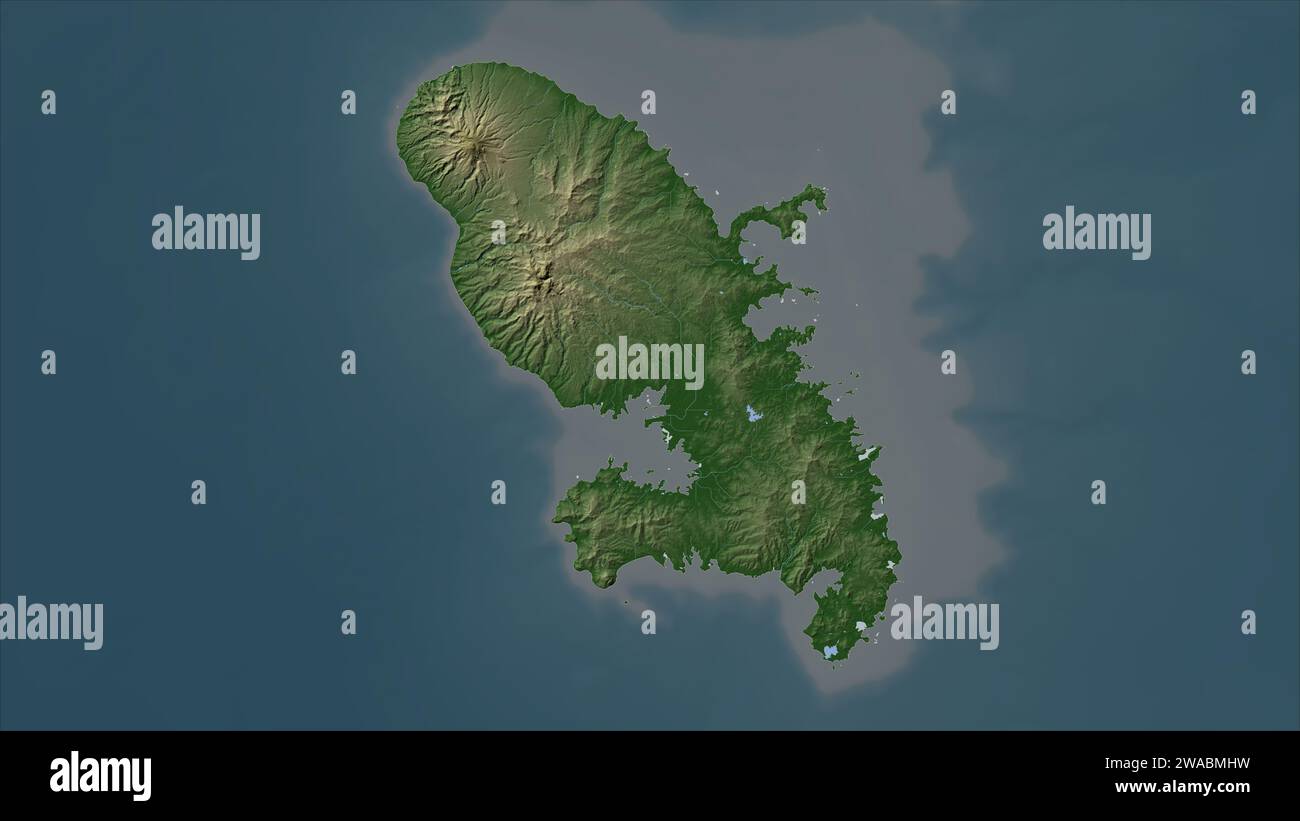 Martinique highlighted on a Pale colored elevation map with lakes and ...