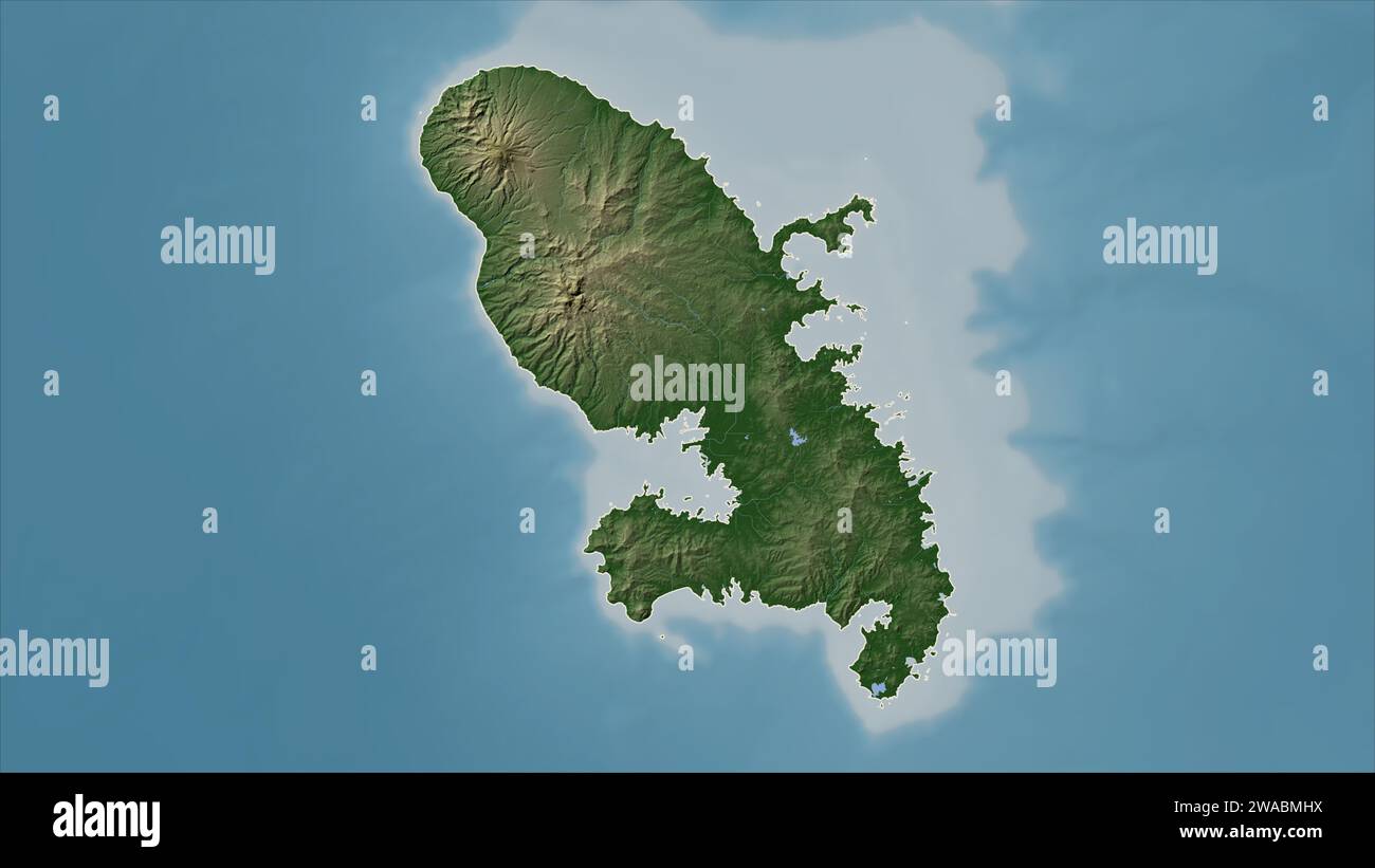 Martinique outlined on a Pale colored elevation map with lakes and ...