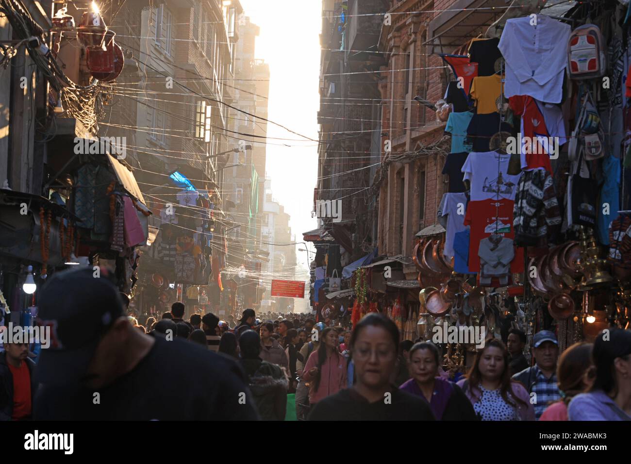 Kathmandu, Nepal November 23 2023: crowded an busy market in Asan ...
