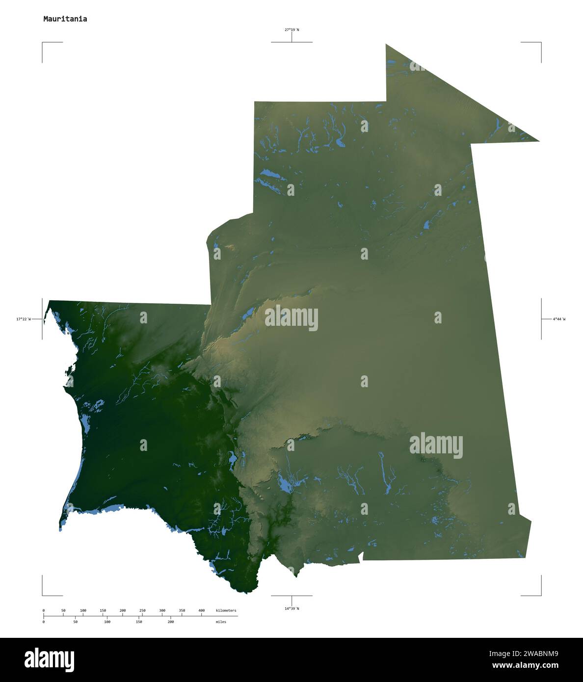 Shape of a Colored elevation map with lakes and rivers of the ...
