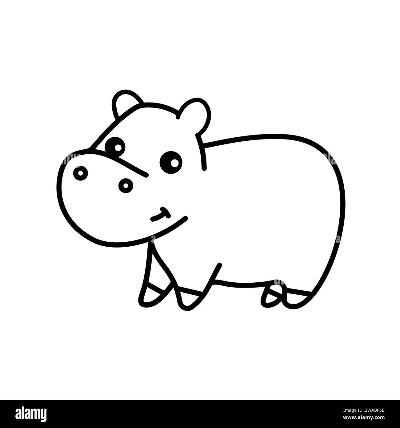 Hippo color element. Hand drawn animals. Cartoon characters set ...