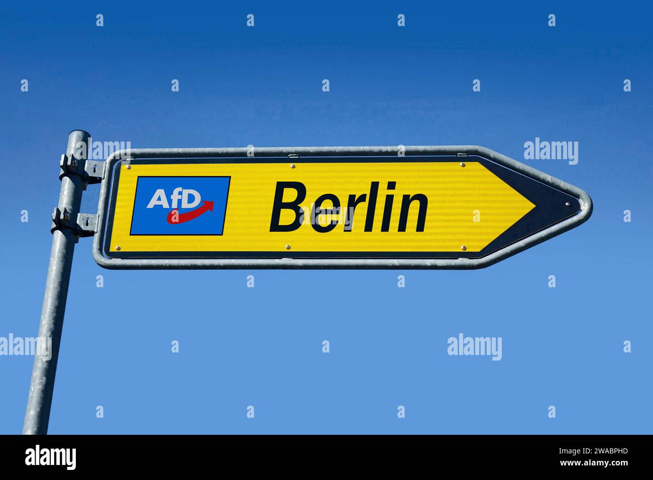 Wegweiser mit AfD-Logo und Bundesland Berlin Wegweiser mit AfD-Logo und ...