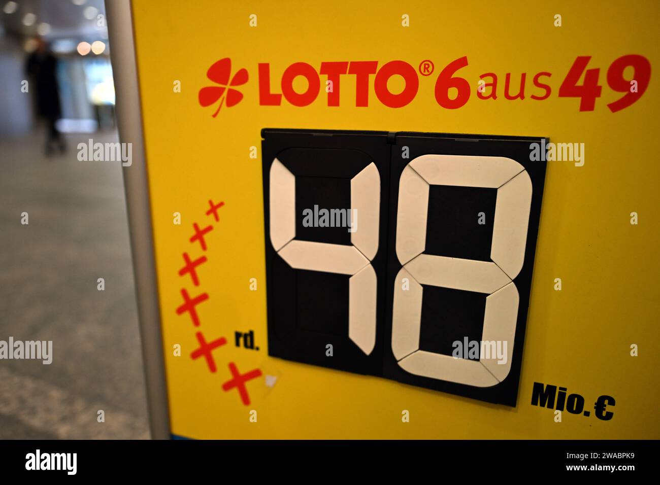 Duesseldorf, Germany. 03rd Jan, 2024. Lotto "6 out of 49" is advertised ...