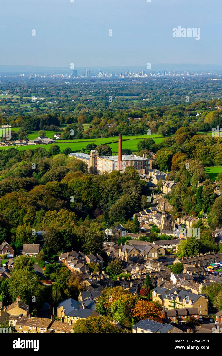 View looking down on Bollington in Cheshire England UK a town on the ...