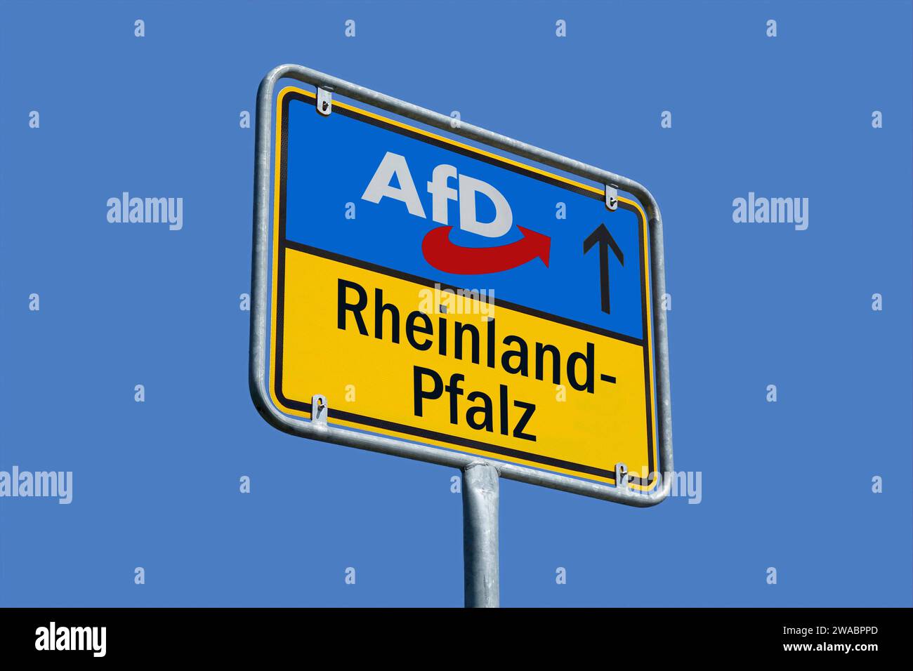 Ortsschild mit AfD-Logo und Bundesland Rheinland-Pfalz Ortsschild mit ...