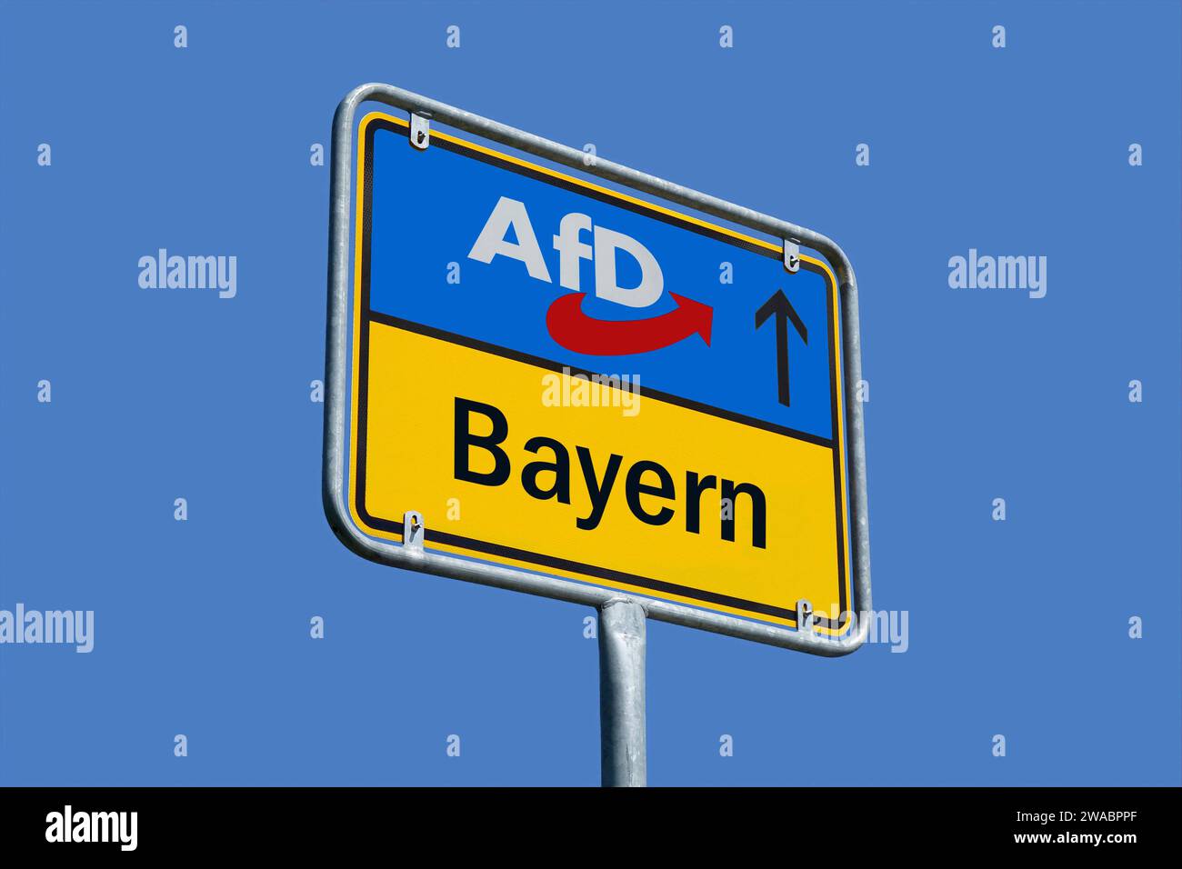 Ortsschild mit AfD-Logo und Bundesland Bayern Ortsschild mit AfD-Logo ...