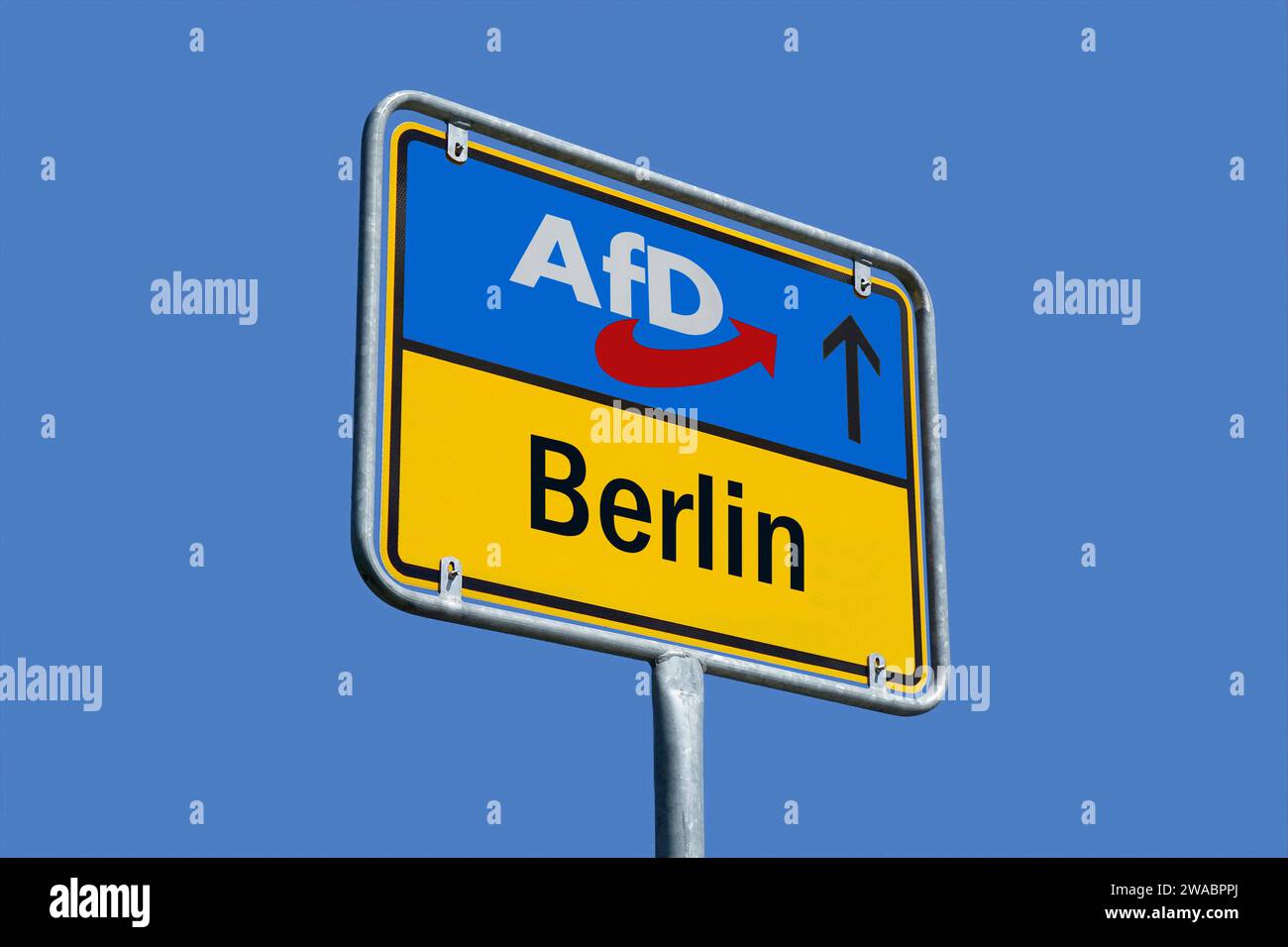 Ortsschild mit AfD-Logo und Bundesland Berlin Ortsschild mit AfD-Logo ...