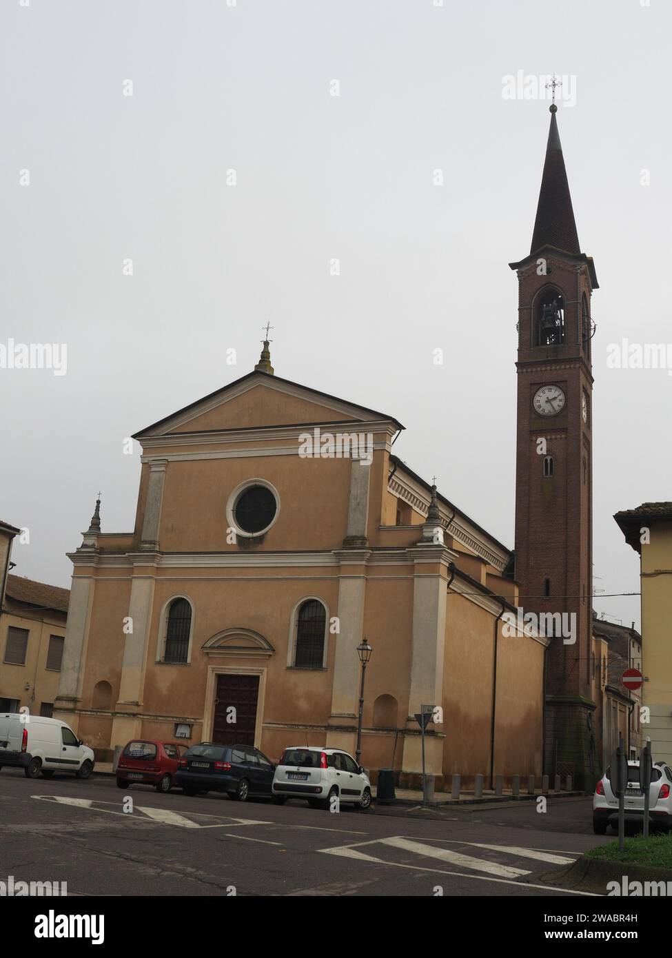 church and urban architecture in Roccabianca town in Parma province ...