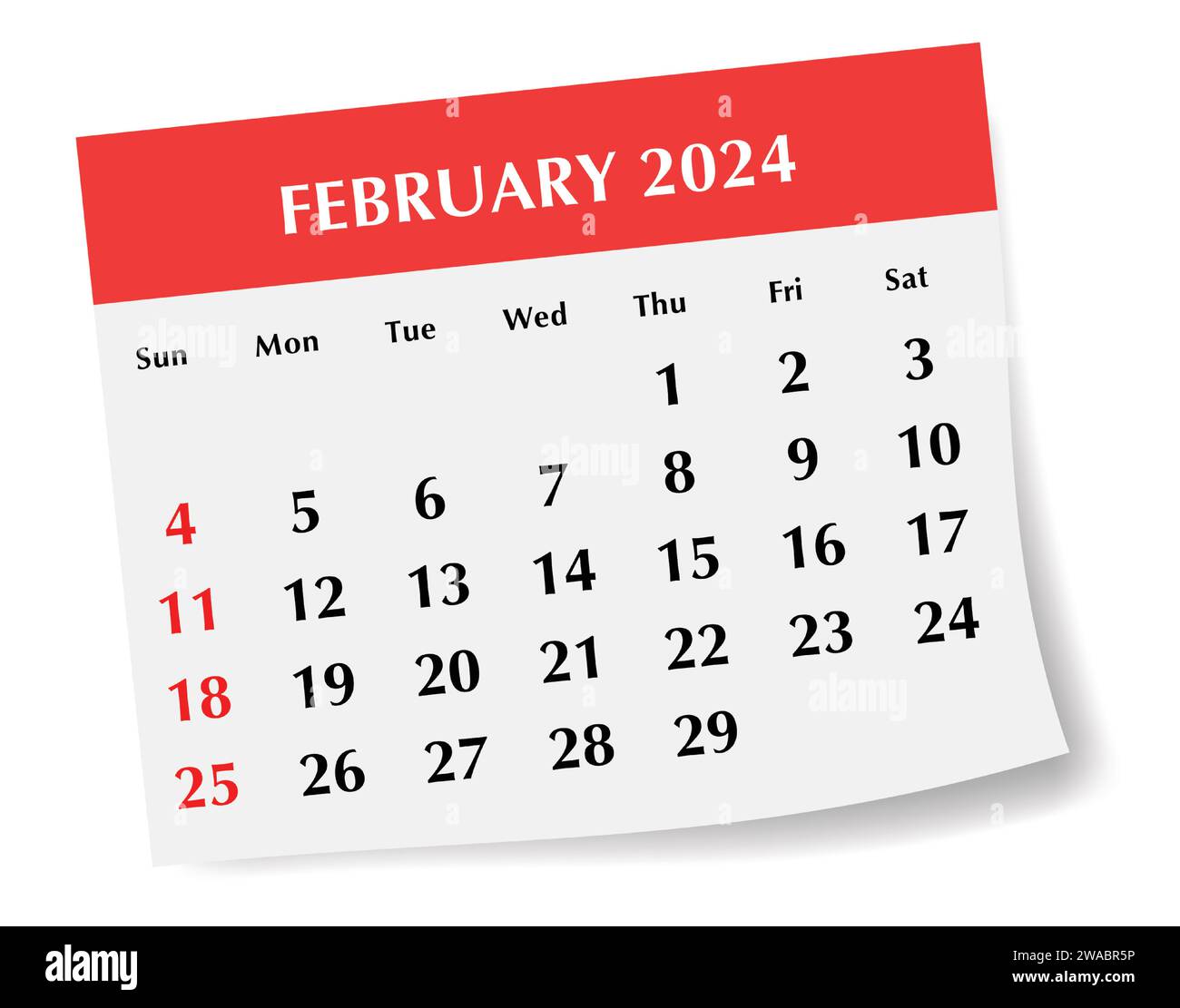 ENGLISH February 2024 calendar. Vector illustration. Monthly planning ...